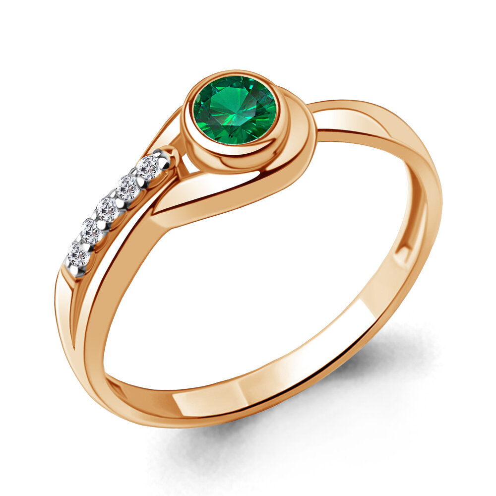 Кольцо, серебро, 925 проба, фианит, изумруд синтетический