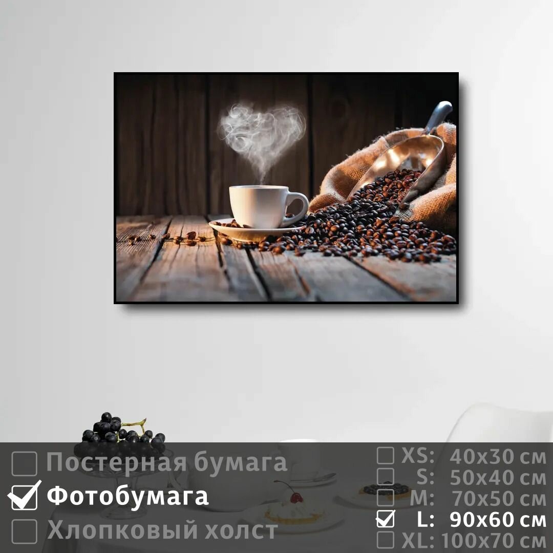 Постер на фотобумаге Кофейня Чашка С Сердечком Из Пара 90х60 см ПолиЦентр