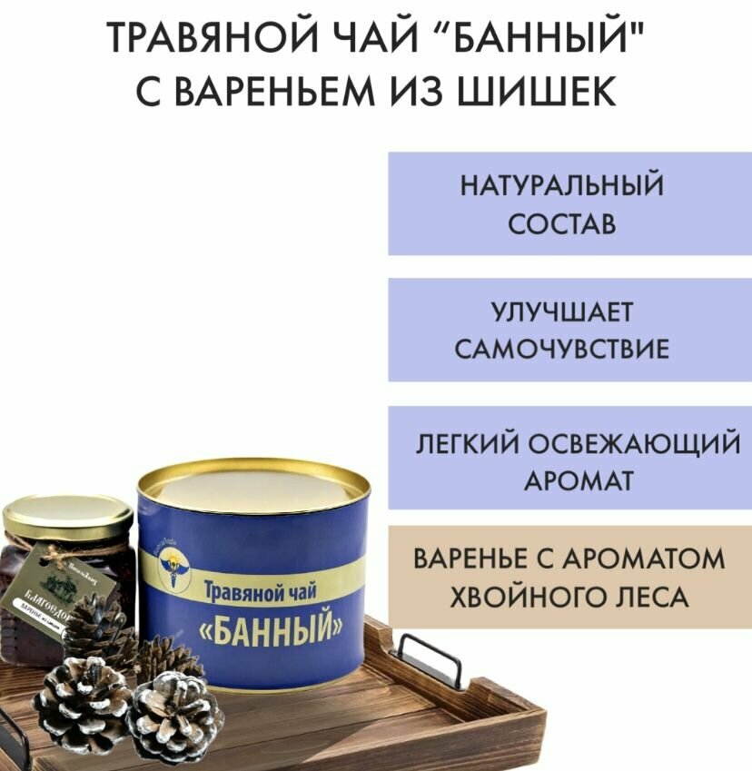 Листовой чай Банный с вареньем из шишек - подарочный набор Благоедов