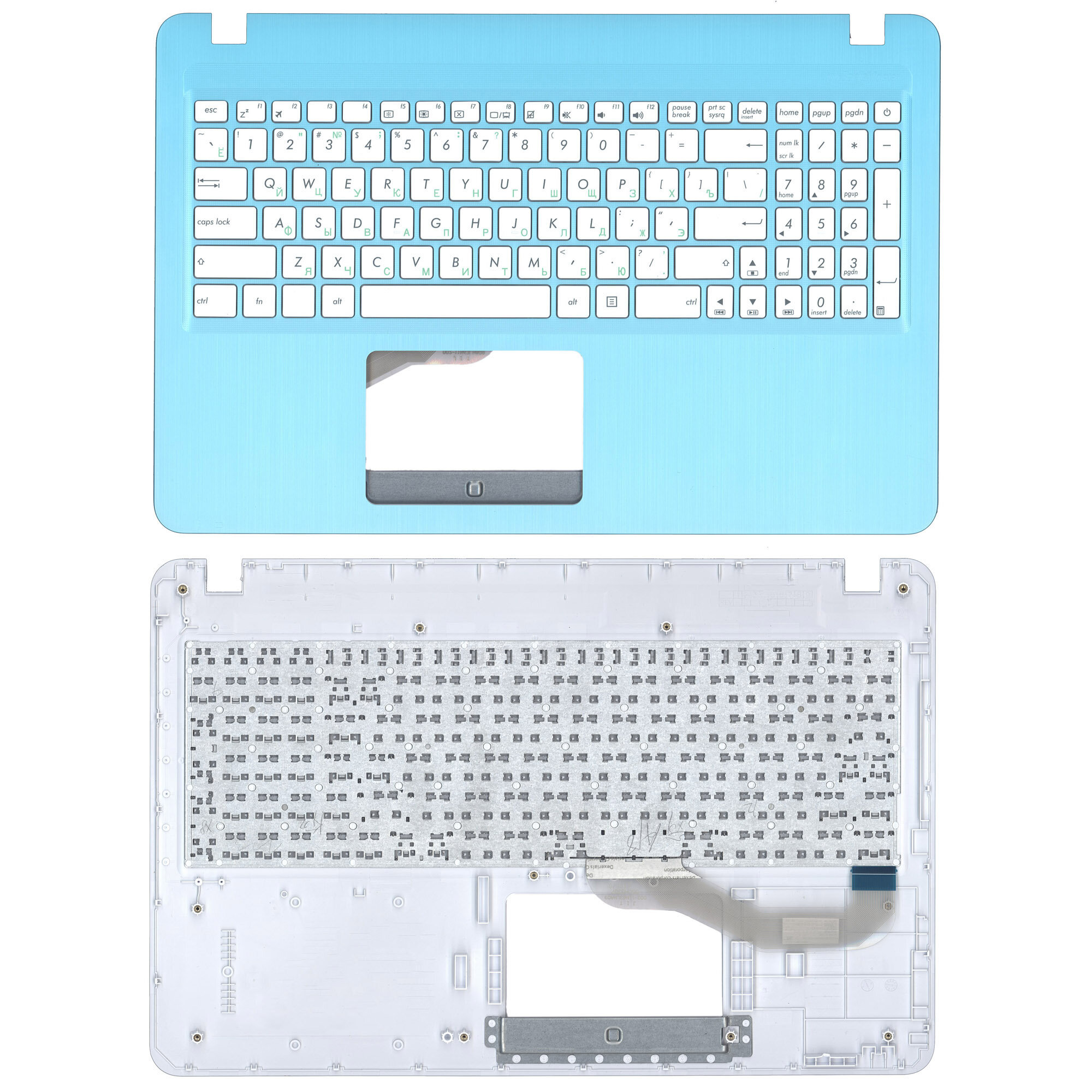 Клавиатура (топ-панель) для ноутбука Asus X540 белая с голубым топкейсом