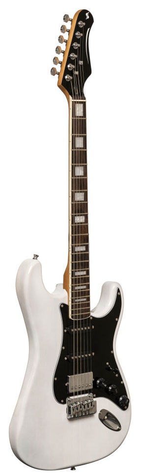 STAGG SES-60 WHB - электрогитара, 21 лад, корпус: ольха, гриф: морёный клён, на болтах, накладка: палисандр, звукосниматели: HSS, регулировки: 1х громкость с push-pull, 2х тон, 5-ти позиционный переключатель, цвет: белый