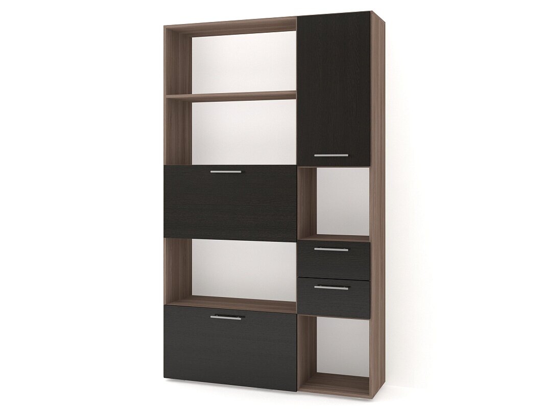 Стеллаж МебельЛэнд24 Бриз - 5.04 120x35x202 трехдверный с 2 ящиками