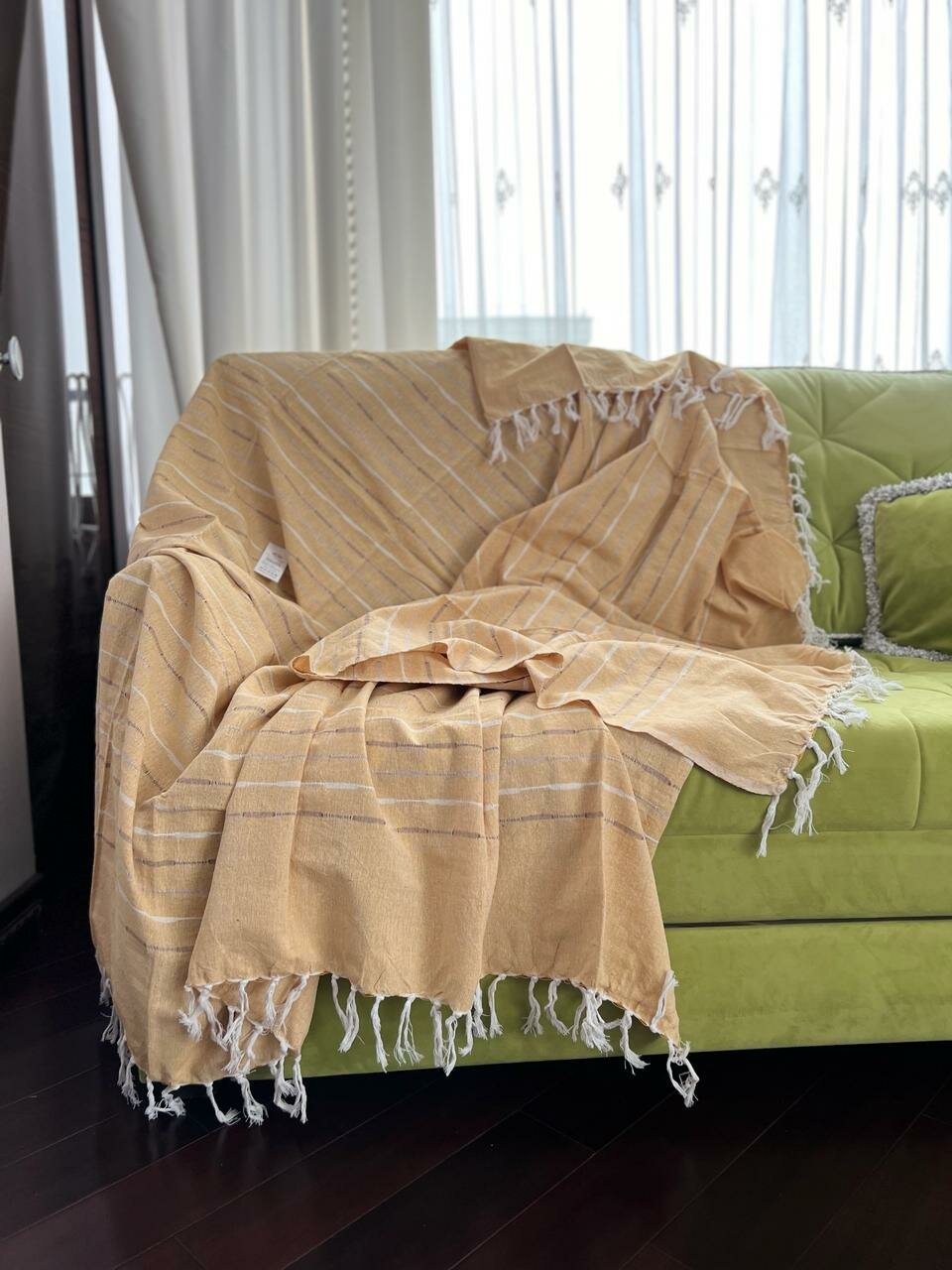 Покрывало-накидка Neemantika Премиум чистый хлопок 100% Индия, 225*250, Желтый