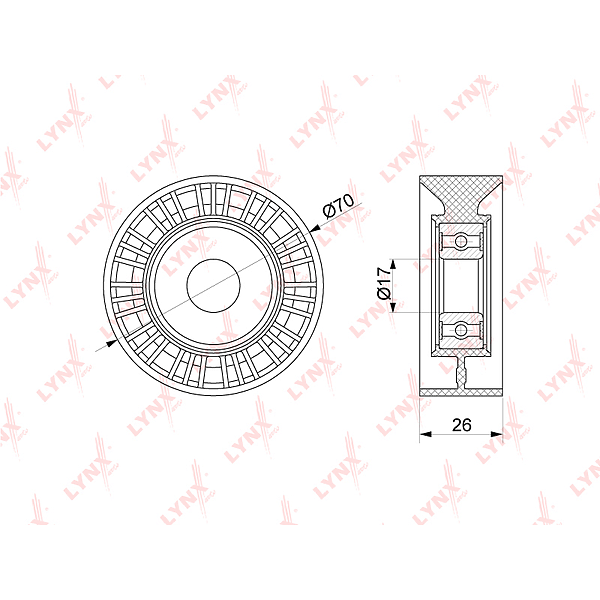 LYNXAUTO pb-5253 (11287512758) ролик натяжного механизма / приводной BMW (БМВ) 3(e46) 2.0-3.0 00-05 / 5(e39 / e60)