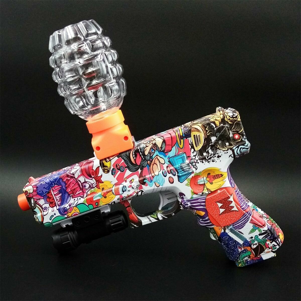 Пистолет бластер с орбизами с лазерным прицелом. Граффити