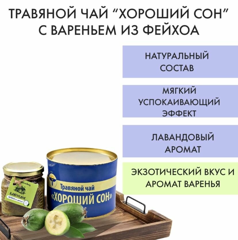 Листовой чай Хороший сон и варенье из фейхоа - подарочный набор Благоедов