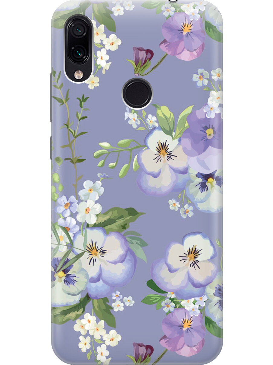 Силиконовый чехол на Xiaomi Redmi Note 7, Note 7 Pro, Сяоми Редми Ноут 7, Ноут 7 Про с принтом "Цветочки на синем фоне"