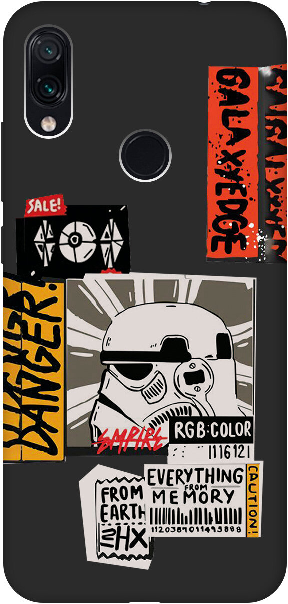 Матовый Soft Touch силиконовый чехол на Xiaomi Redmi Note 7, Note 7 Pro, Сяоми Редми Ноут 7, Ноут 7 Про с 3D принтом "Stormtrooper Stickers" черный