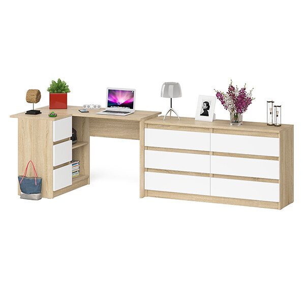 Стол компьютерный Мори МС-16 левый + Комод МК1380.6, цвет дуб сонома/белый