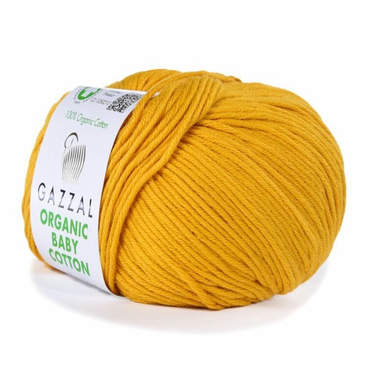 Пряжа GAZZAL ORGANIC BABY COTTON, тем. желтый - 447, 100% органический хлопок, 5 мотков, 50 г, 115 м.