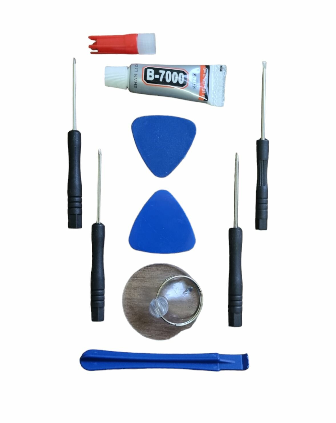 Набор для ремонта LY-8013 отвертки: крест/звезда/Y-0.6/прямая/присоска/пластиковая лопатка/клей B-7000 3 мл/медиатр для вскрытия