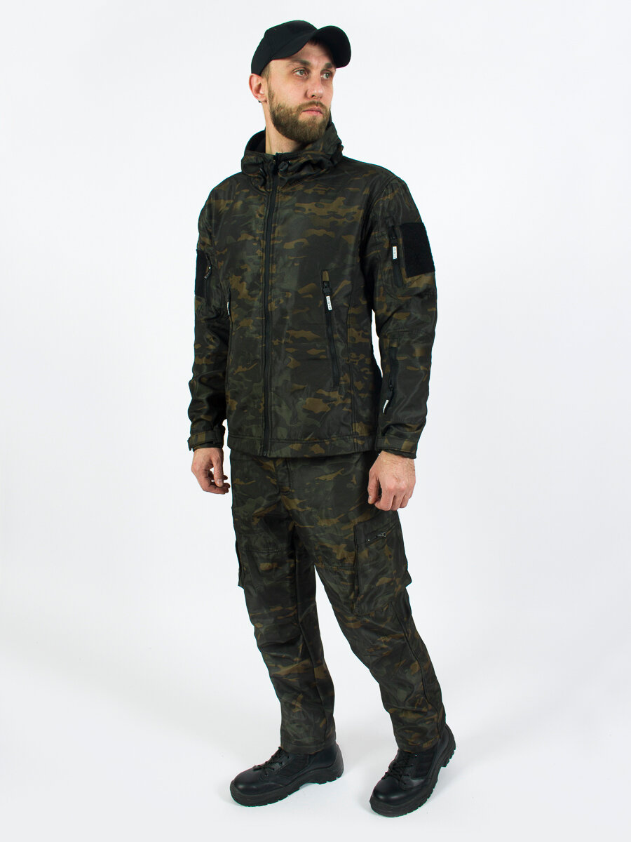 Костюм тактический демисезонный ткань Duplex на флисе цвет камуфляж Mtp black (размер: 44-46)