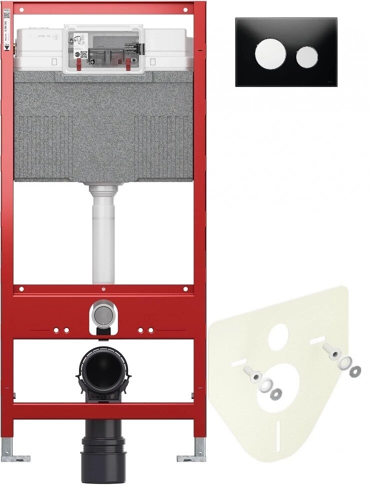 Инсталляция для унитаза Tece TECEloop 9300302 + 9200010 + 9380014 + 9240656 с кнопкой смыва, черный/хром