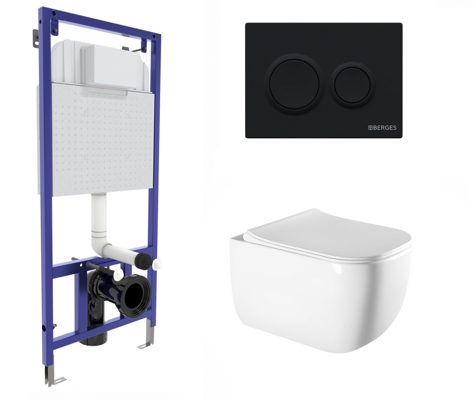 Комплект 3 в 1 инсталляция Berges Novum O5 + Унитаз подвесной Vincea Form VT1-35 с кнопкой черной