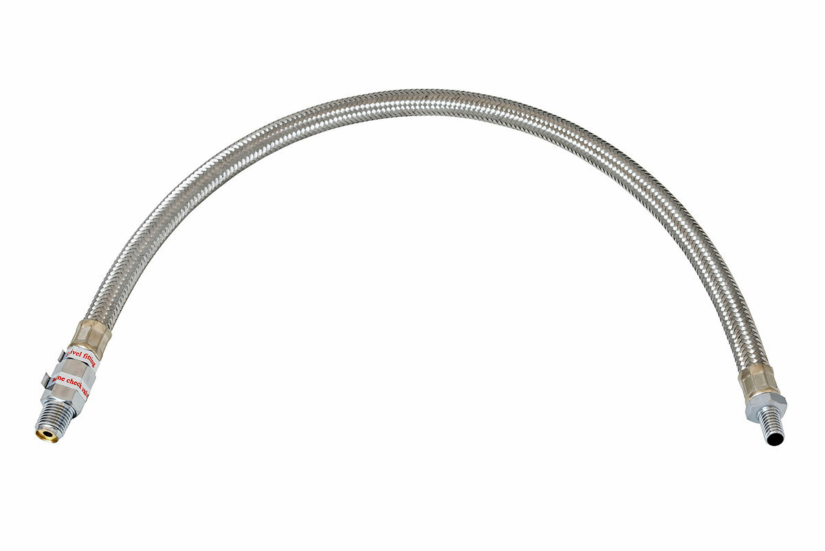 Шланг метализированый 50 см с обратным клапаном, 1/8" (папа) х 1/4" (папа)