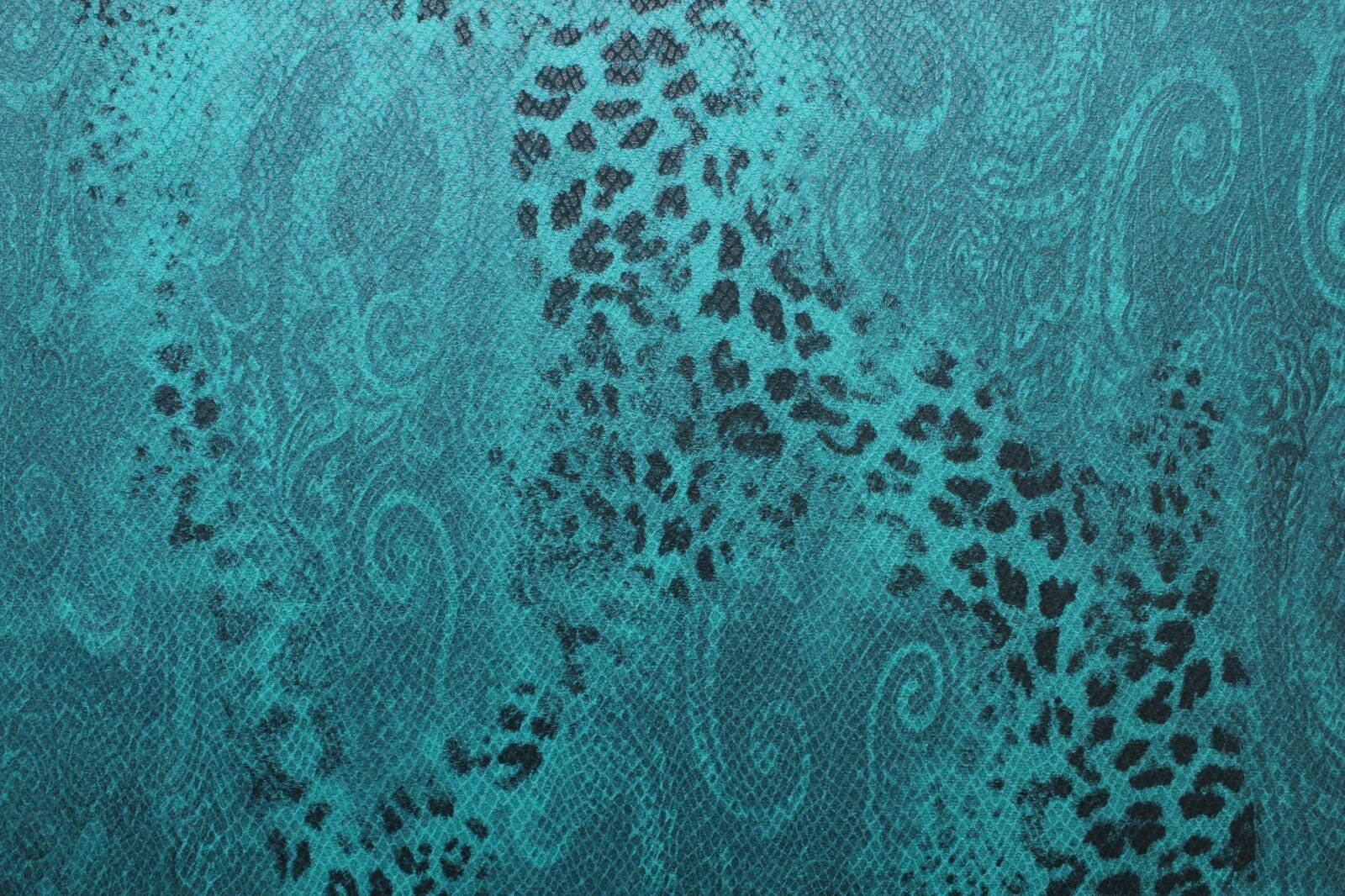 Ткань Кожа искусственная вензеля и рептилия чёрно-бирюзовая , 250 г/пм, ш142см, 0,5 м