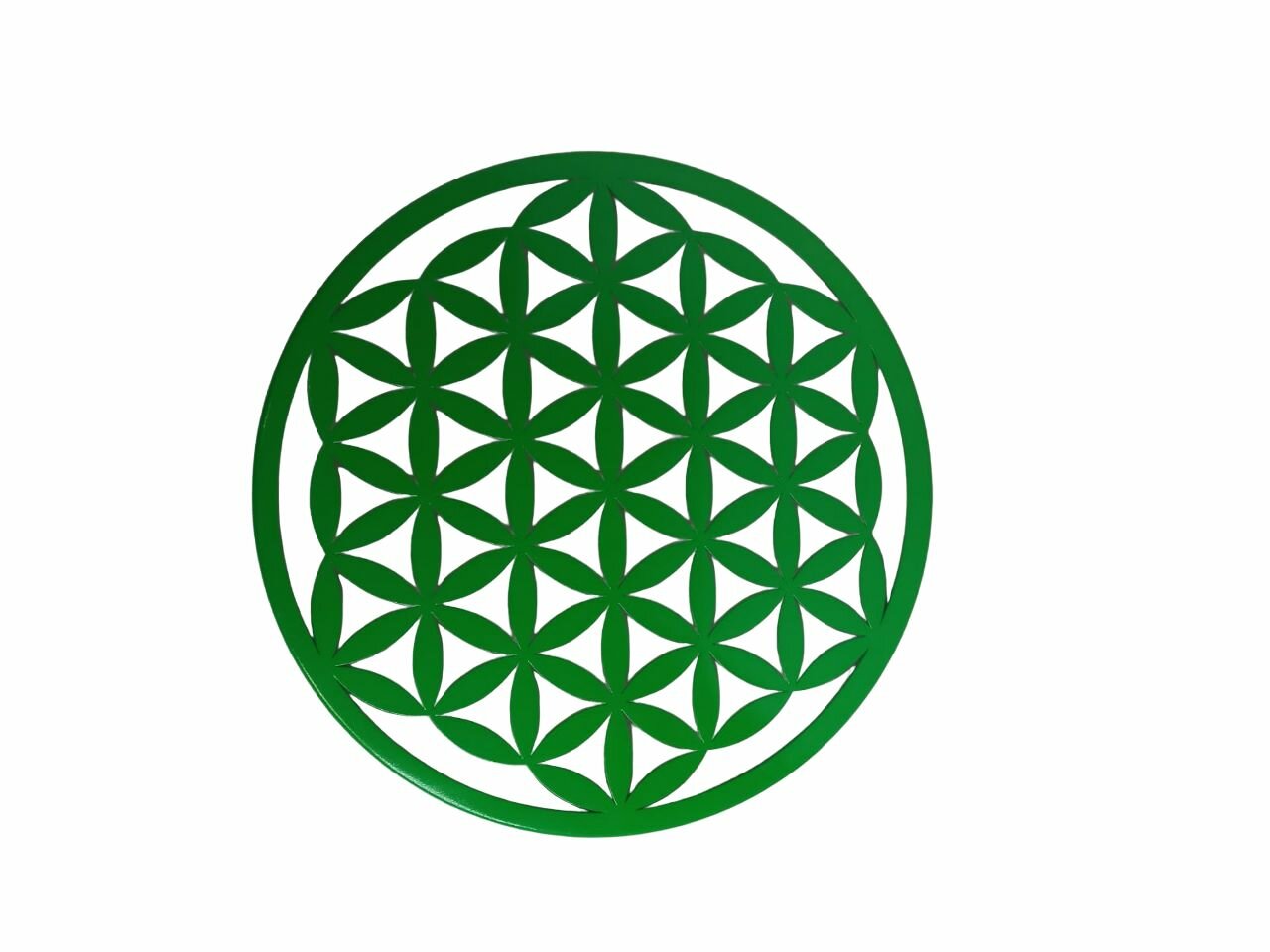 Мандала черная, панно на стену Цветок Жизни металлическое зеленое