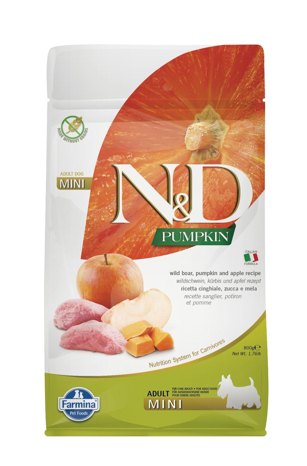 Сухой корм для собак мелких и карликовых пород Farmina N&D Pumpkin, беззерновой, дикий кабан с тыквой и яблоком, 800 гр