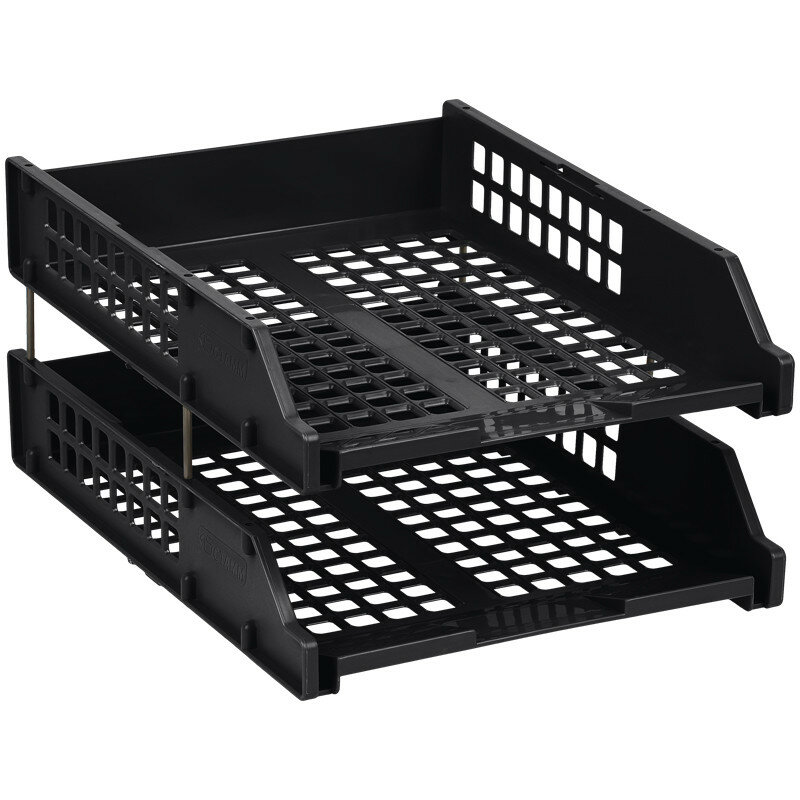 Лоток для бумаг горизонтальный СТАММ "Strong", набор 2шт, на метал. стержнях, черный, 085478