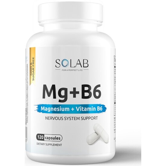 Solab БАД Магний + Витамин В6, 120 капсул, бад