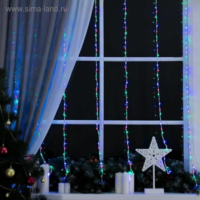 Гирлянда Водопад 2 х 1.5 м, IP20, прозрачная нить, 400 LED, свечение мульти, 8 режимов, 220 В