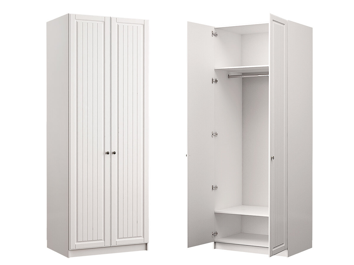 Шкаф 2-ух дверный с МДФ-фасадами Паскаль Д-1 Фабрика Стиль, 90x220x50см, Белый фасадный 0101, фасады - Милк SF-01 ADI