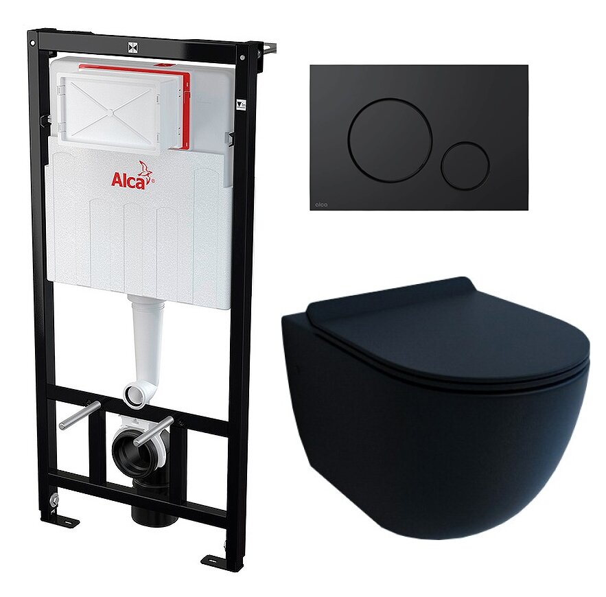 Комплект 3 в 1 инсталляция AlcaPlast + Унитаз подвесной Esbano Garcia + черная кнопка
