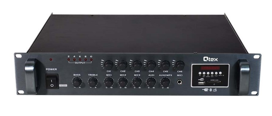 Qtex QAA MZ600BT- Микшер-усилитель 260 Вт – 100/70 В / 4–16 Ом, 6 зон с индивидуальной регулировкой уровня громкости