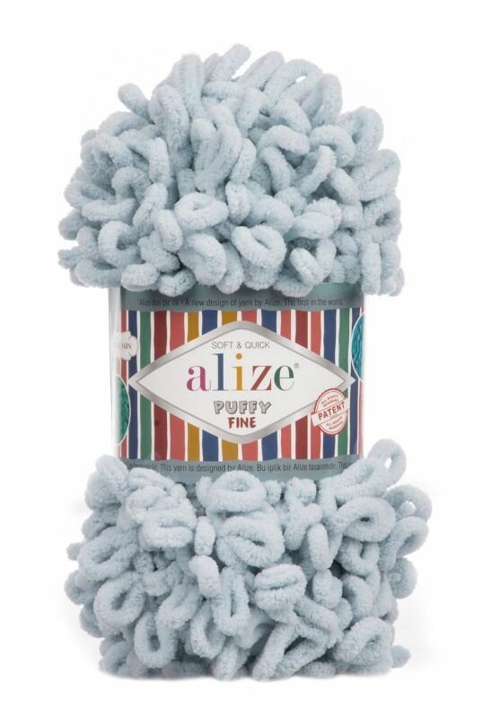 Пряжа PUFFY FINE (Alize), пыл. голубой - 500, 100% микрополиэстер, 5 мотков, 100 г, 14 м.