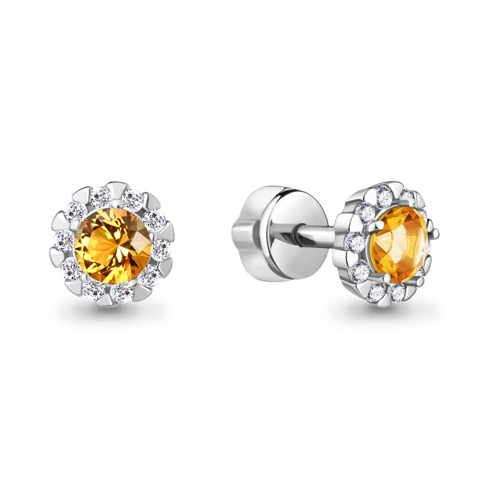 Серьги Яхонт, серебро, 925 проба, цитрин, фианит