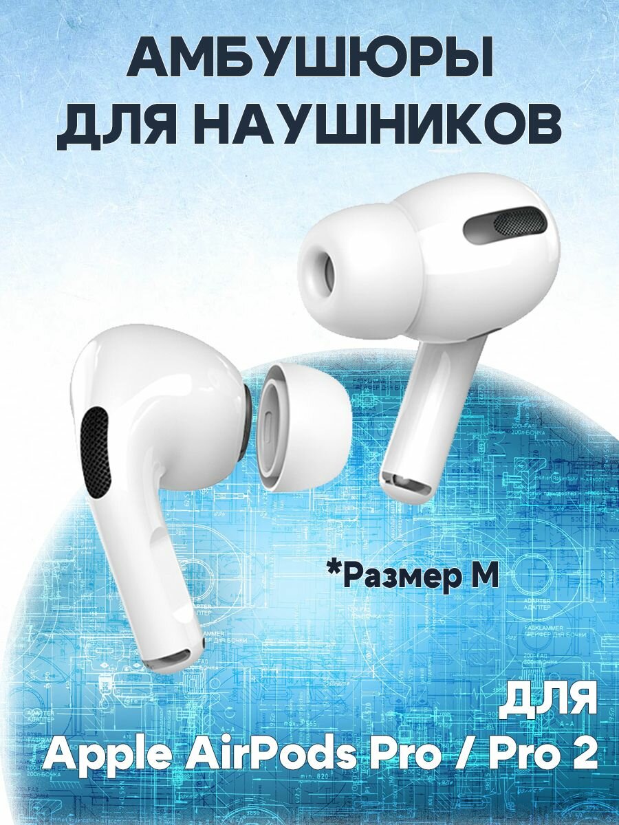 Амбушюры сменные наконечники для беспроводных наушников Apple AirPods Pro / AirPods Pro 2, силиконовые с сеточкой 1 пара, размер M - белые
