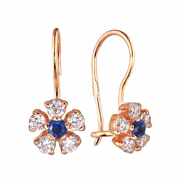 Серьги, красное золото, 585 проба, фианит