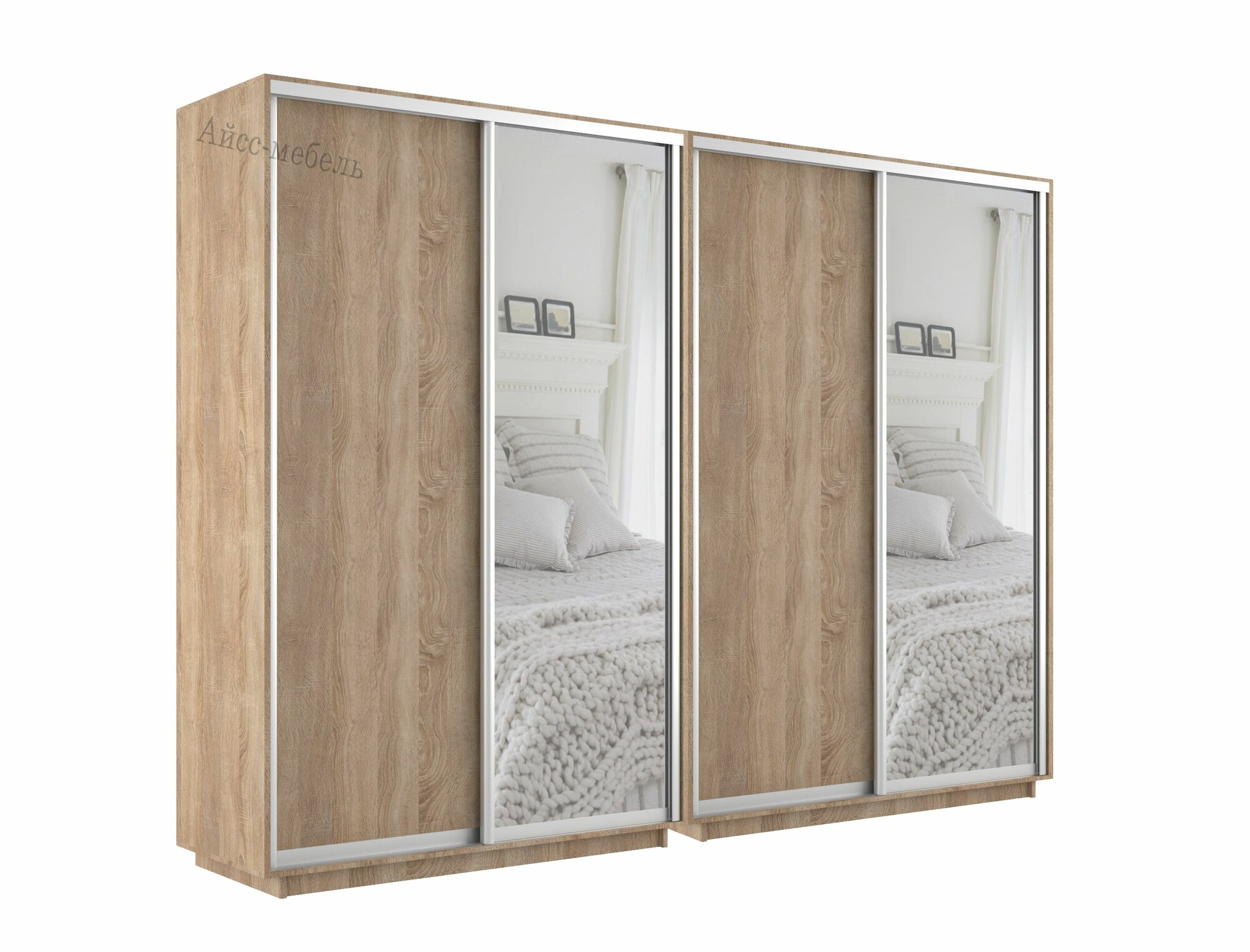 Система из двух шкафов-купе 2,4 Экспресс 4-х дверный 240 х 220 х 60 ЛДСП Зеркало Сонома