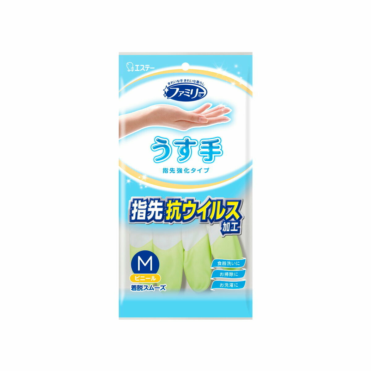 ST FAMILY Перчатки для бытовых и хоз. нужд из винила с антибактериальным эффектом М (бело-зел) 1п New