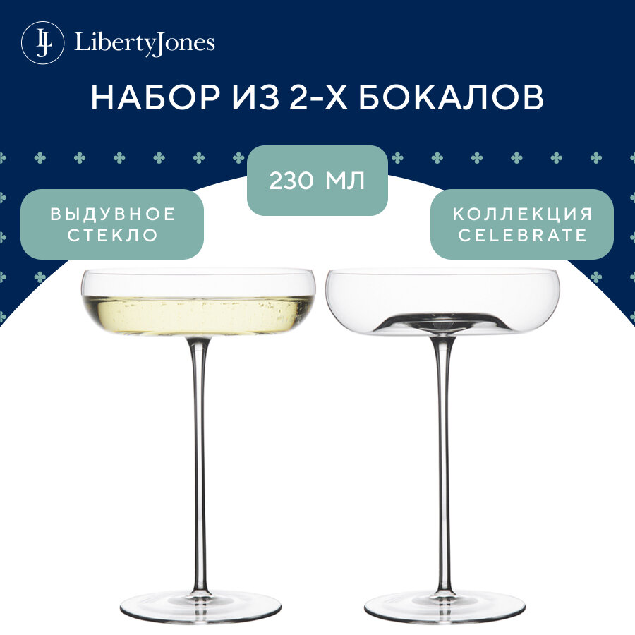 Набор из 2 бокалов креманок для шампанского и игристого вина Celebrate 230 мл из выдувного стекла Liberty Jones
