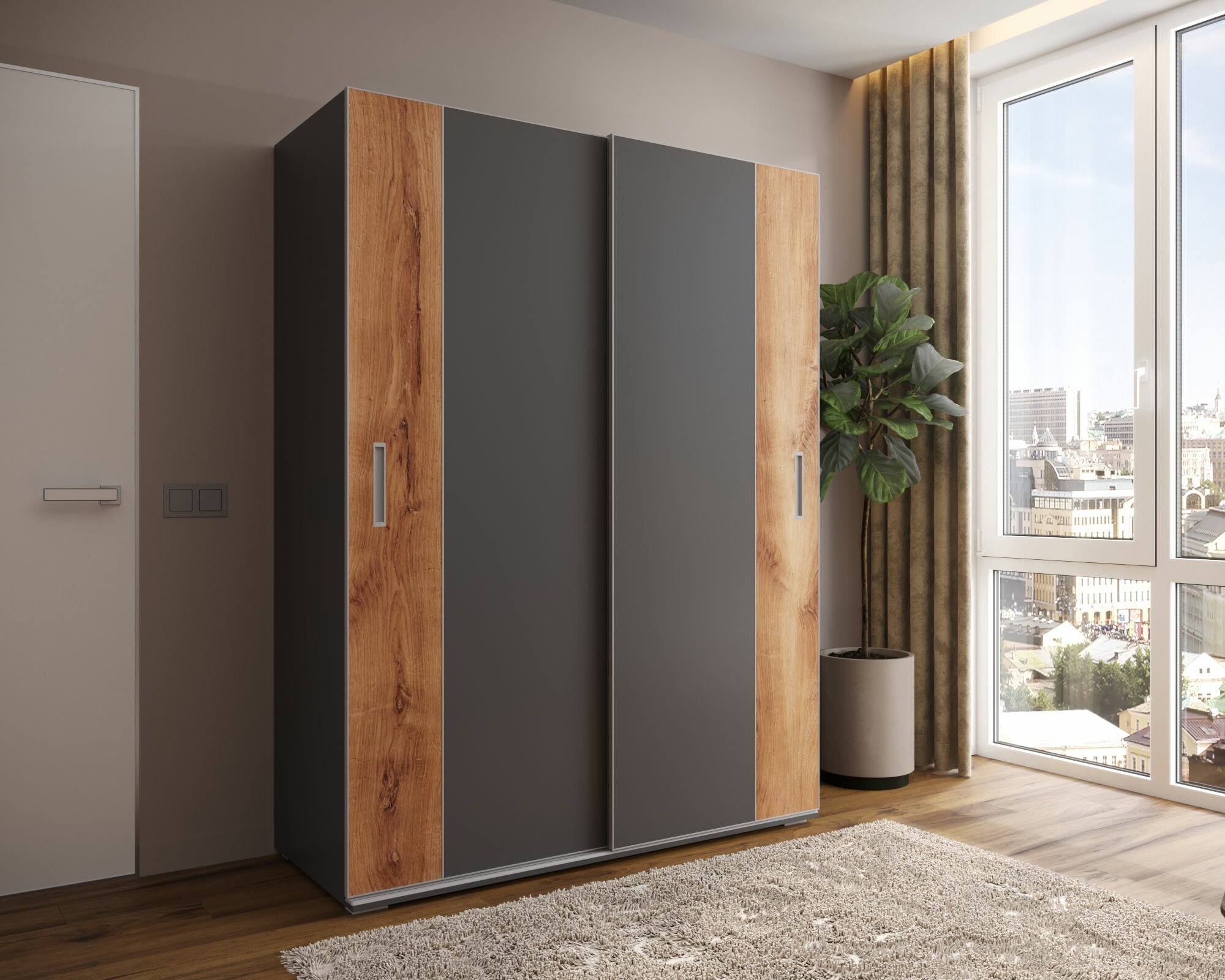 Шкаф купе для одежды со штангой "Аристо Нова 38 МНР" 120х200х60, серый графит / дуб кельтик светлый