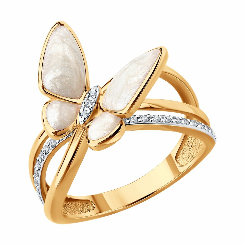 Кольцо, красное золото, 585 проба, эмаль, бриллиант