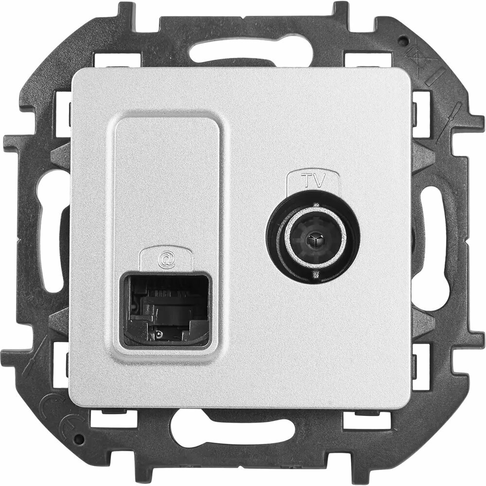 Розетка телевизионная двойная встраиваемая Lexman Lilian RJ45 cat 5e без заземления цвет алюминий