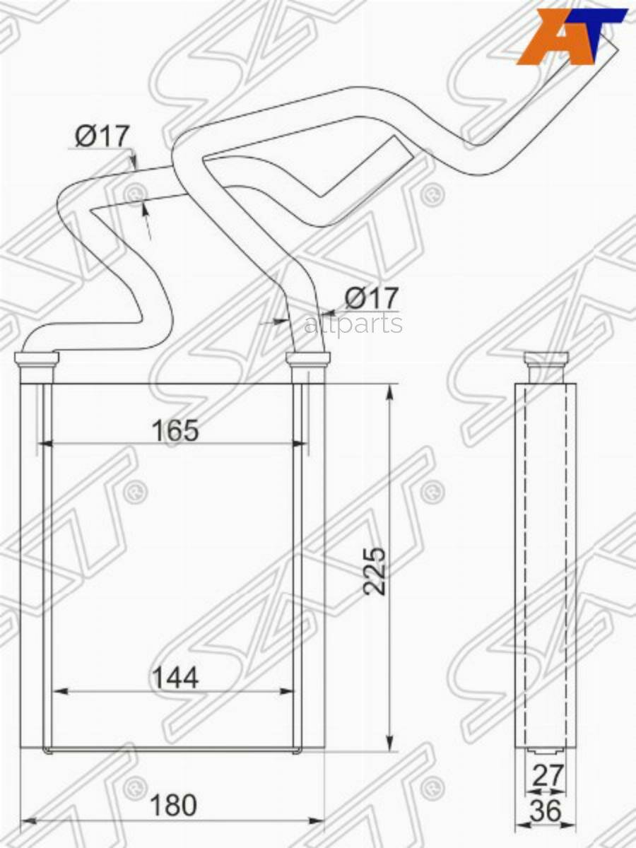SAT ST-TYY2-395-0 Радиатор отопителя салона Toyota RAV4 (CA20) 00-05 / Lite Ace 96-07