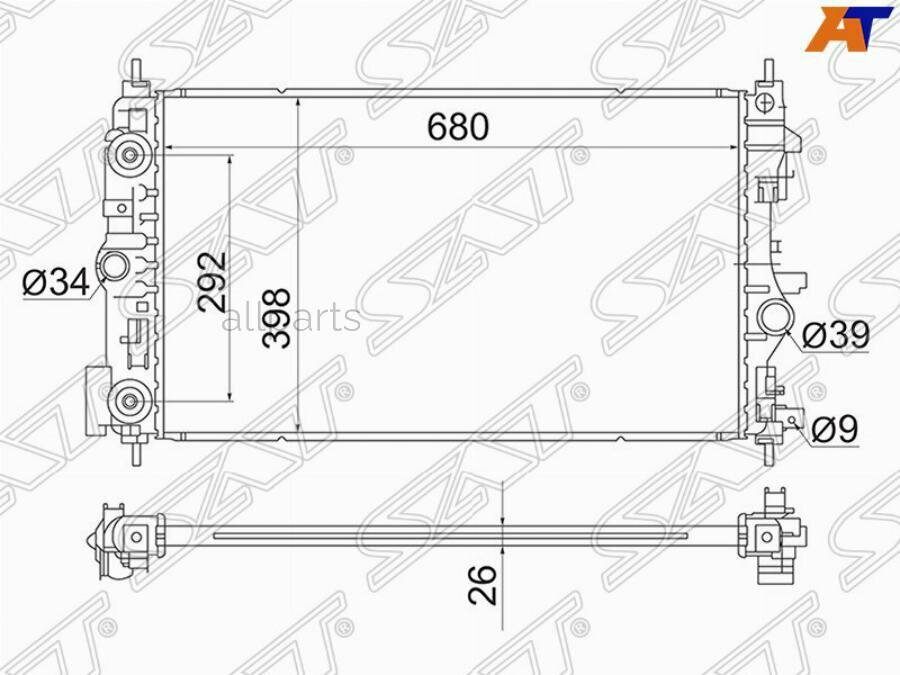 SAT OP0006-09-1 Радиатор Chevrolet Cruze 09-18 / Daewoo Lacetti 08-11 / Opel Astra 09-15 / Zafira 11-16 / Chevrolet