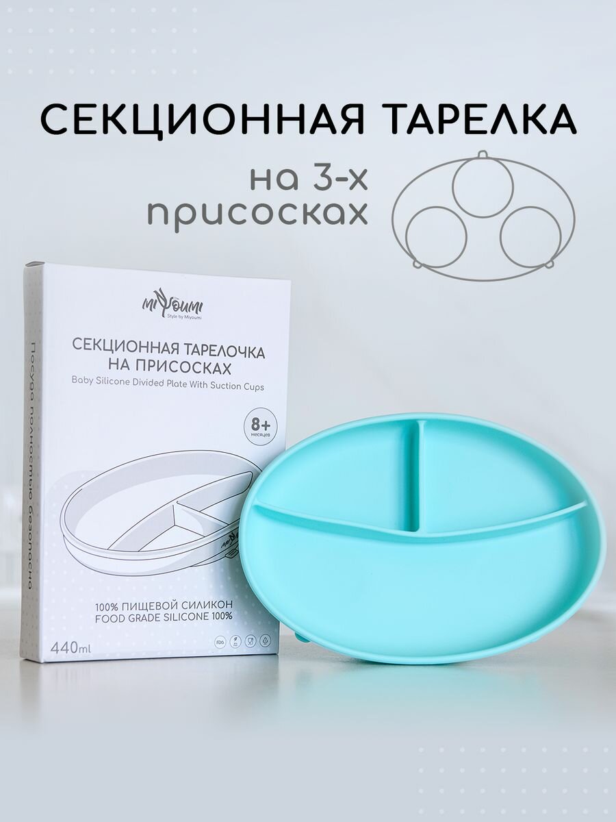Тарелка детская на присоске Miyoumi, секционная, силиконовая