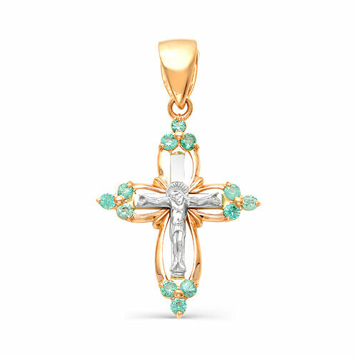 Крестик Master Brilliant, красное золото, 585 проба, изумруд