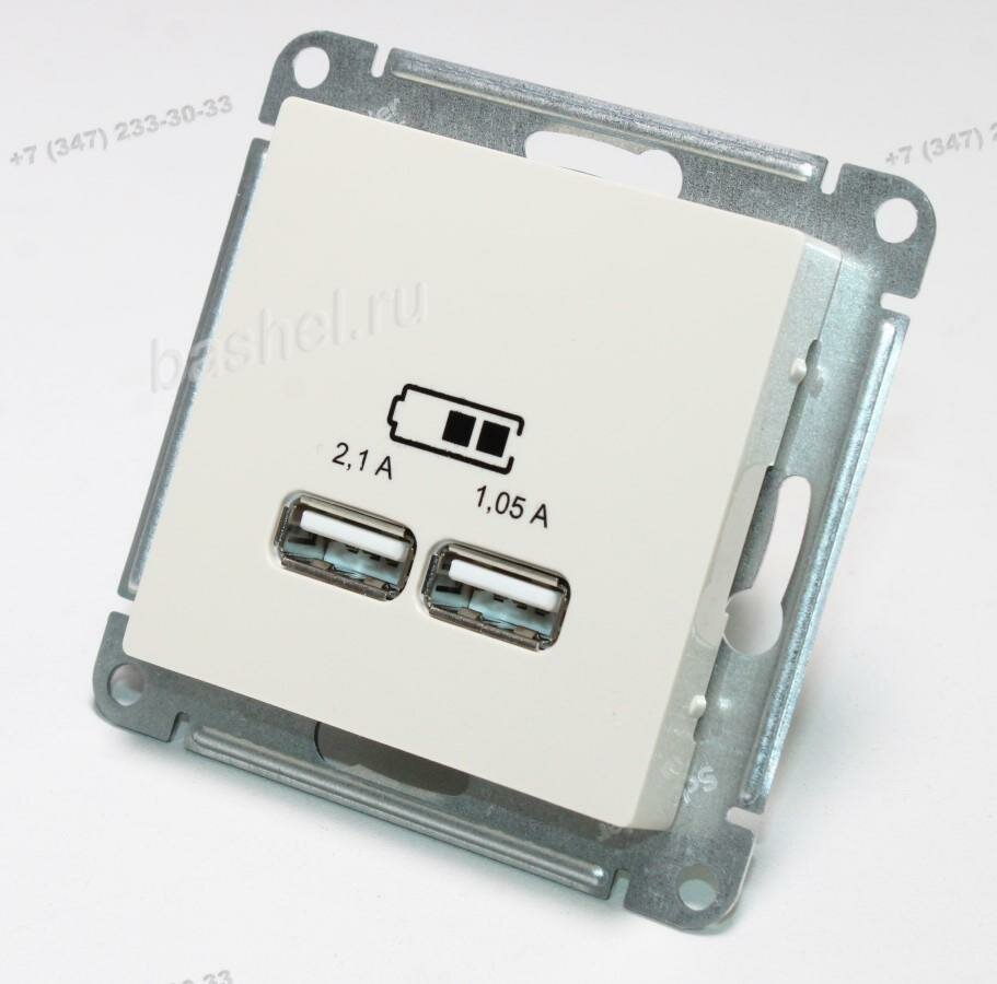 Розетка Schneider Electric Atlas Design USB, 2-местная, 2100/1050 мА, бежевый