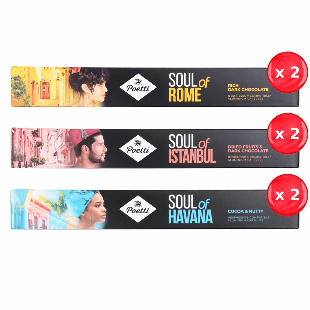 Кофе молотый Poetti Soul Rome, Istanbul, Havana, набор из 6 капсул