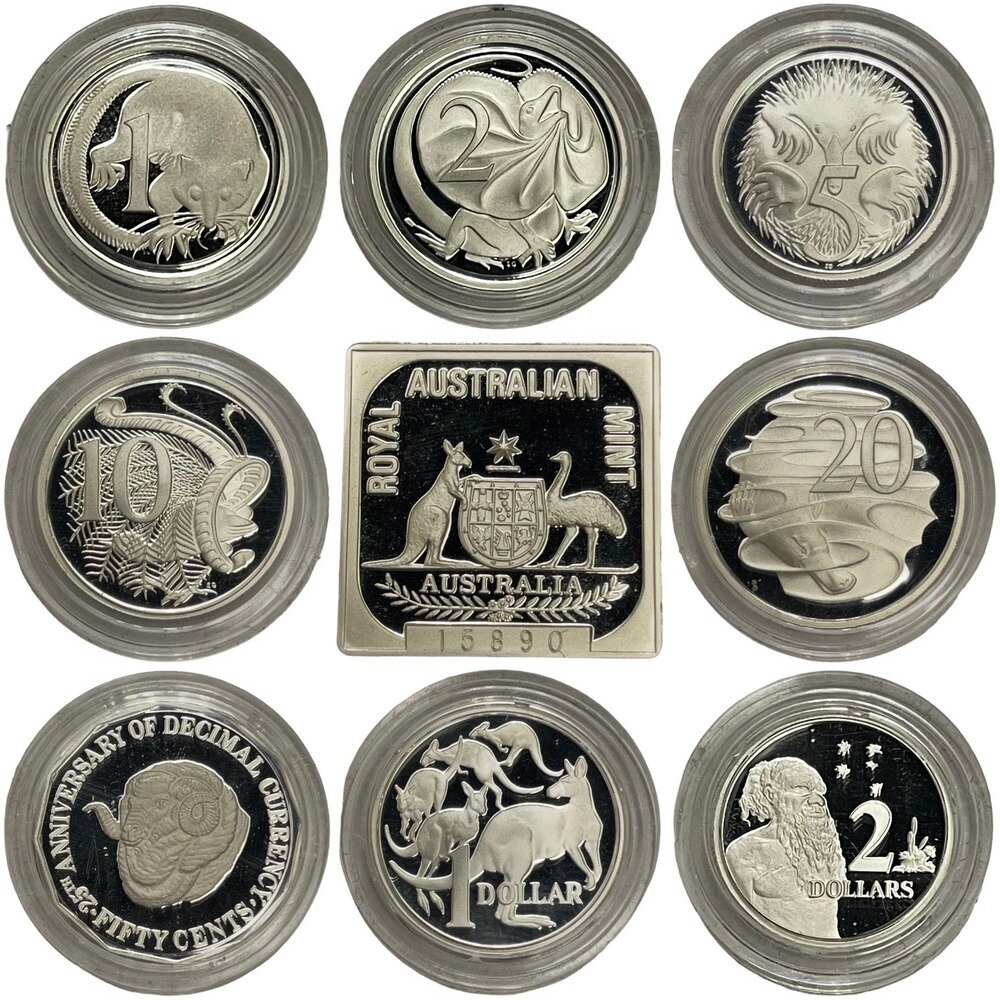Австралия, набор монет 1, 2, 5, 10, 20, 25 центов, 1, 2, доллара "Masterpieces in silver" 1991 г.
