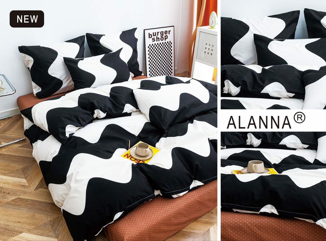 Комплект Постельного Белья Аланна 2х-Спальное Волны/ Двуспальное / простыня 200x220 / пододеяльник 180x220 / Наволочки 70x70-2