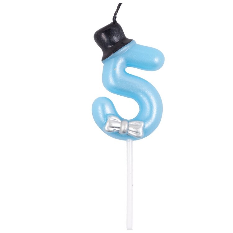 Свеча Веселая затея цифра 5, голубая, цилиндр, перламутровый эффект, 6 см