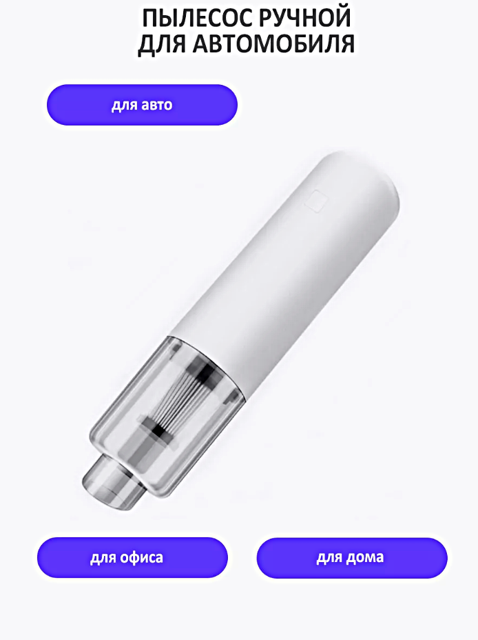 Мощный ручной автомобильный пылесос, 120Вт, 5 насадок в комплекте, Пылесос для авто с нера фильтром, Белый