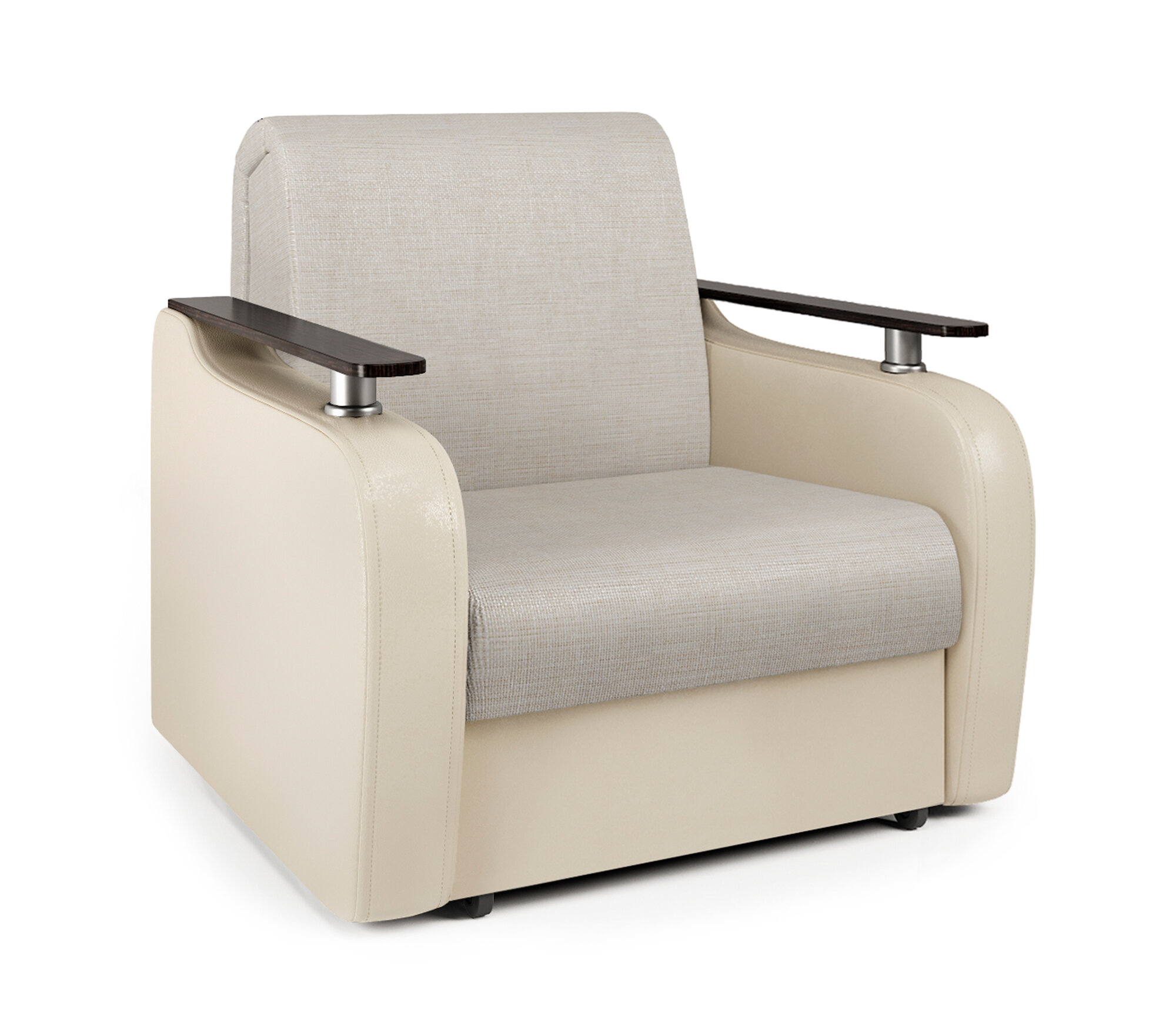 Кресло-кровать Гранд Д раскладное аккордеон, с ящиком, 90х194 см, экокожа беж и шенилл беж