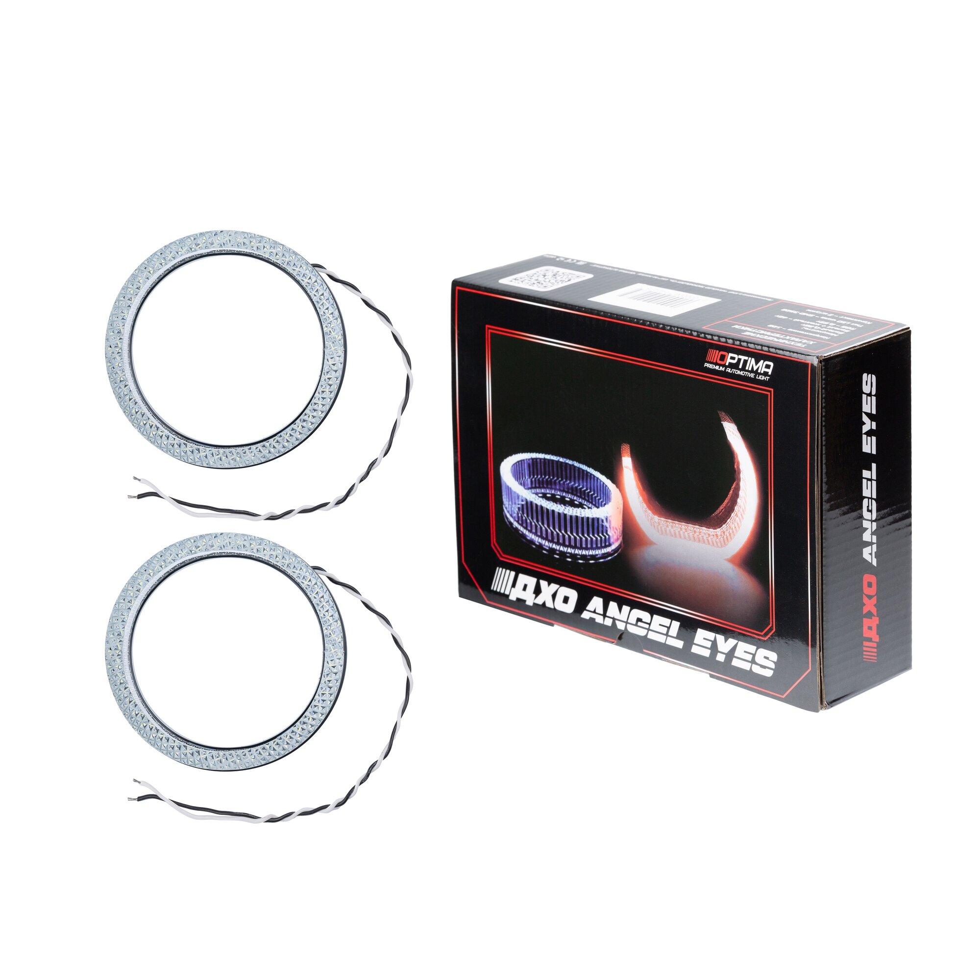 Ангельские глазки 3D с функцией ДХО Optima Light на линзу 3,0", форма круглая, диаметр 80/98 мм, цвет белый (2 шт.)